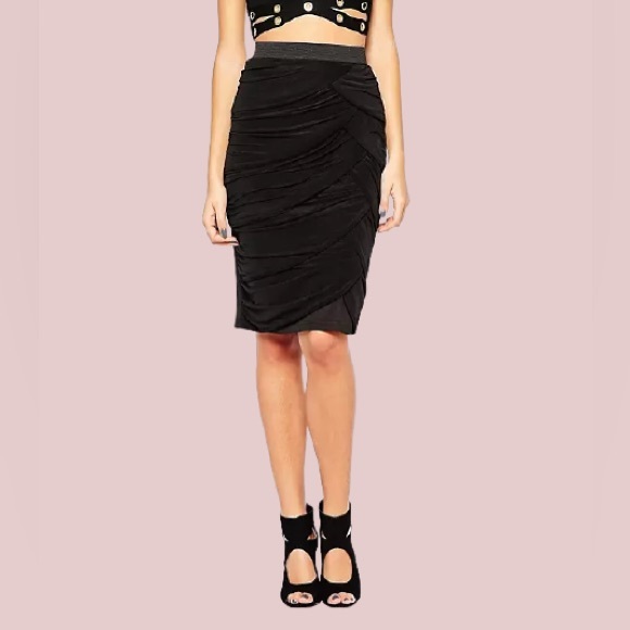 Why Dress | Skirts | Nwt Why Dress Black Ruched Layered Front Pencil ...